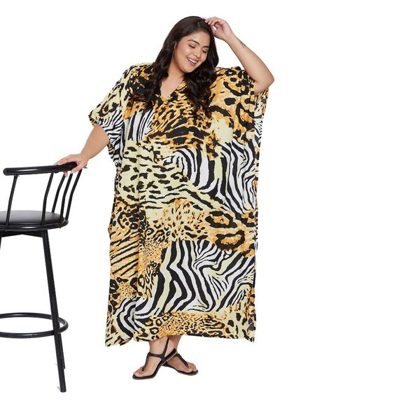 Gypsie Blu | Kaftans | Animal Printed Yellow Polyester Plus Size Kaftan ...